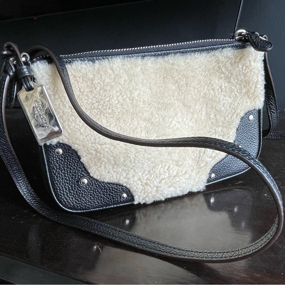 Coach~ Small Rhyder Pochette In Shearling - Gem